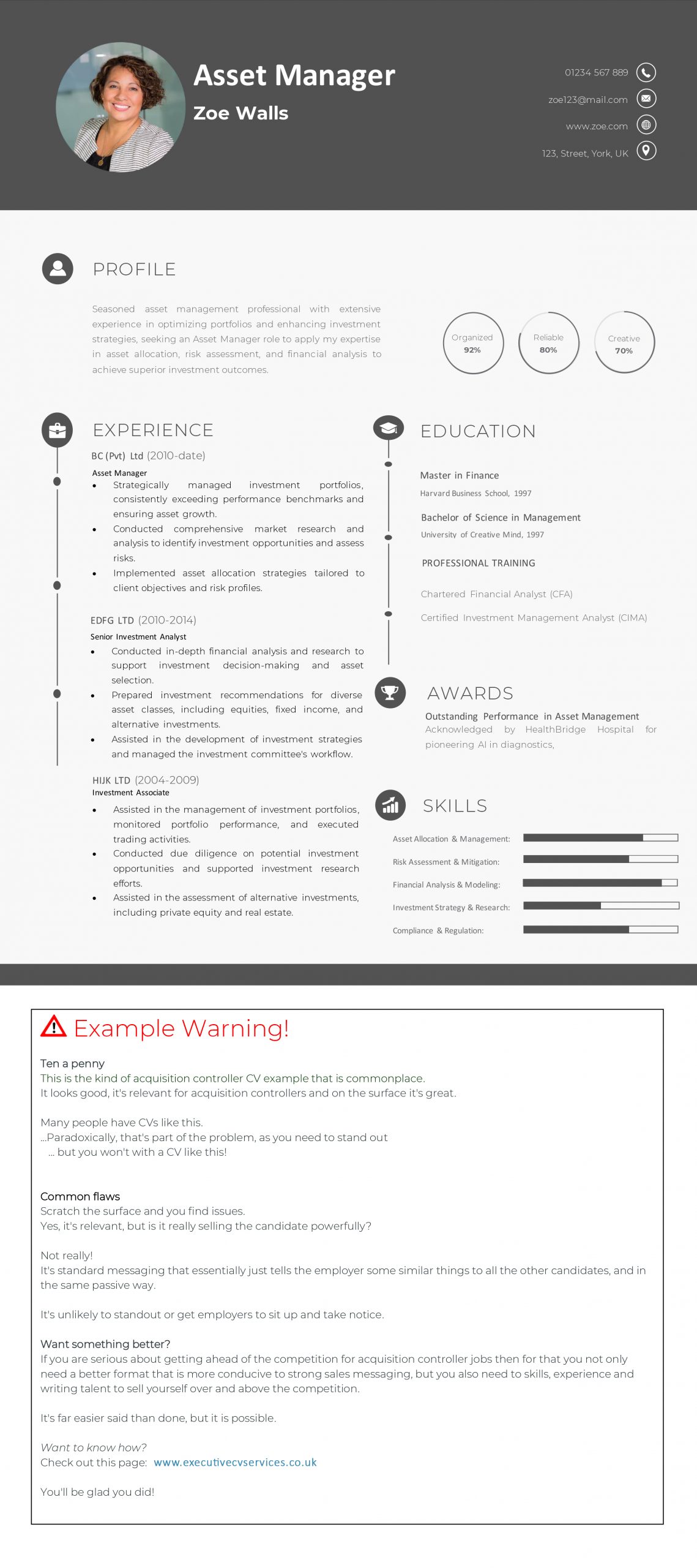 Asset Manager CV Example Template